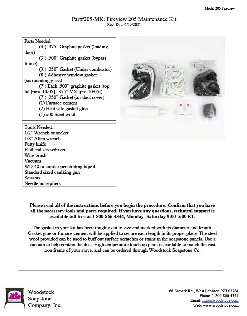 Fireview 205 Maintenance Kit | Woodstove