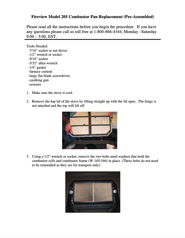Fireview 205 Complete Combustor Pan Kit | Woodstove